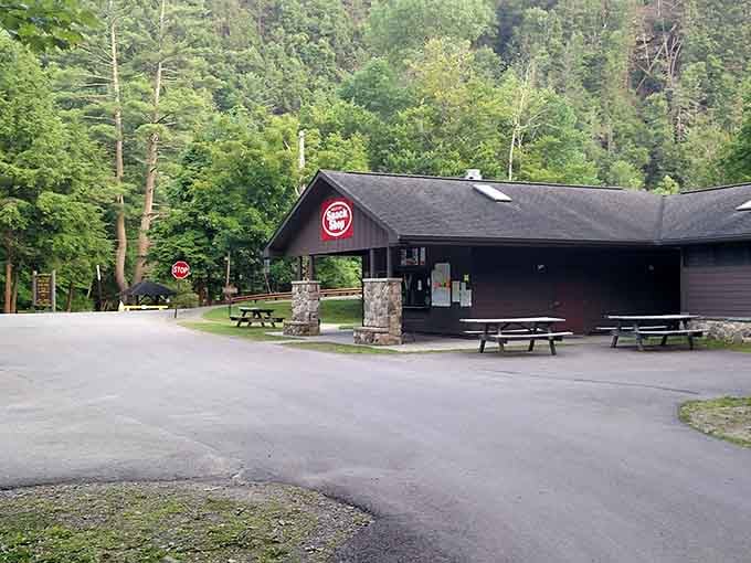 The park snack shop sits quietly in the canyon, ready to deliver exactly what you need after a long trail.