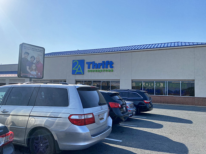 A parking lot full of cars on a sunny day &mdash; the universal sign that something worth stopping for is inside.