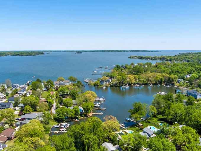 From up here, the Magothy River meeting the Chesapeake Bay looks like nature drew the whole thing freehand, and somehow got it perfect.