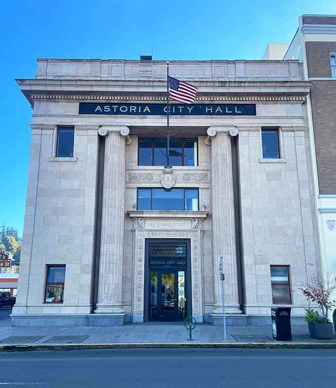 Astoria City Hall stands dignified and accessible, symbolizing a town that values both history and its residents equally.