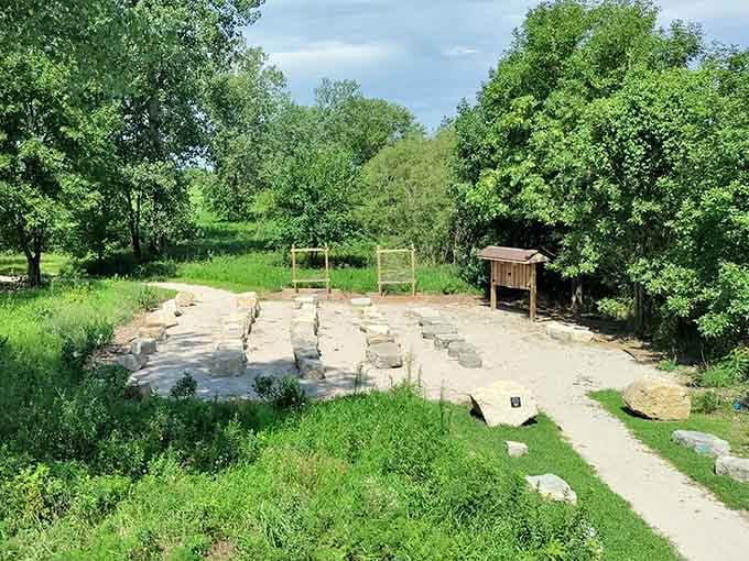 The outdoor classroom and amphitheater blend seamlessly into the landscape, where nature provides better entertainment than cable television.