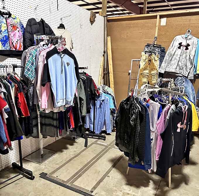 Racks of clothing in every style imaginable, proof that dressing well doesn't require a mall or a big budget.
