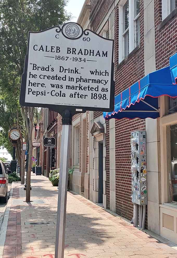 The historical marker outside says it plainly: Brad's Drink became Pepsi-Cola right here, and New Bern never forgot it.