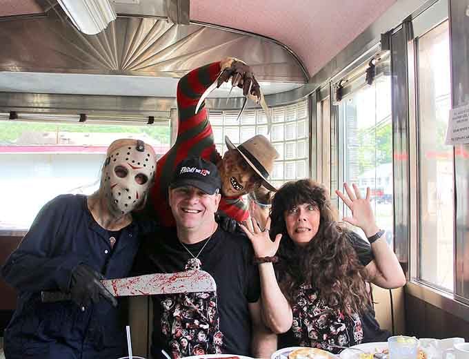 When your lunch companions include Jason and Freddy, you know this diner takes its horror history seriously.