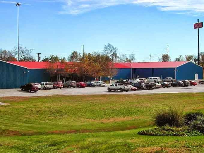That red roof and blue building visible from across a full parking lot tells you everything. People showed up, and they showed up in numbers.