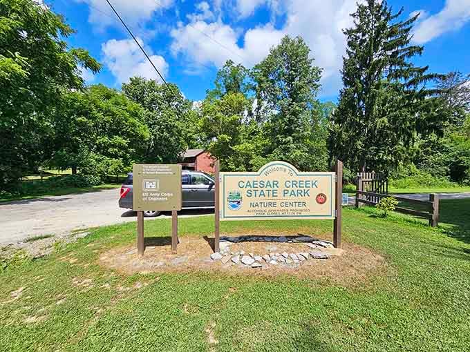The Nature Center sign says it all. Caesar Creek State Park is waiting, and it's better than you imagined.