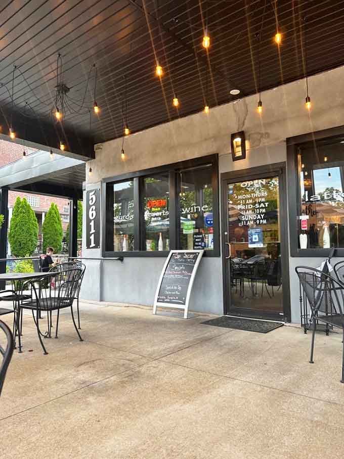 Pendant lights and an inviting entrance practically pull you inside like a tractor beam made entirely of delicious Mediterranean possibilities ahead.