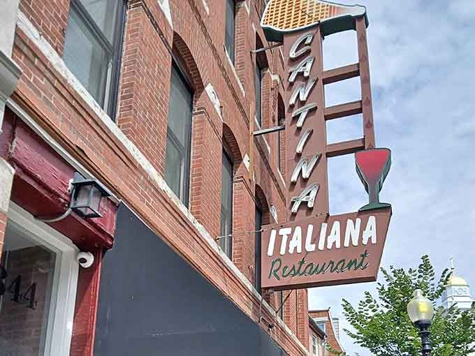 Up close, that vintage Cantina Italiana sign tells you everything. This place has been here long enough to earn every letter.