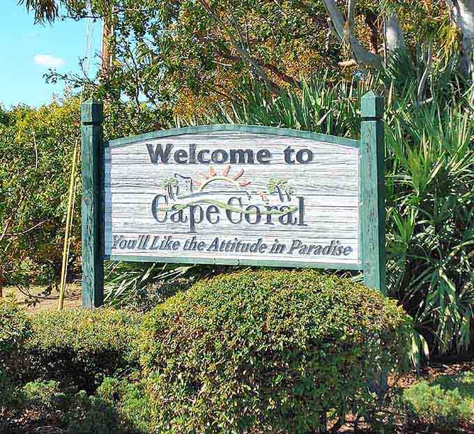 That welcome sign isn't lying about the attitude, Cape Coral really does keep things refreshingly laid-back and friendly.