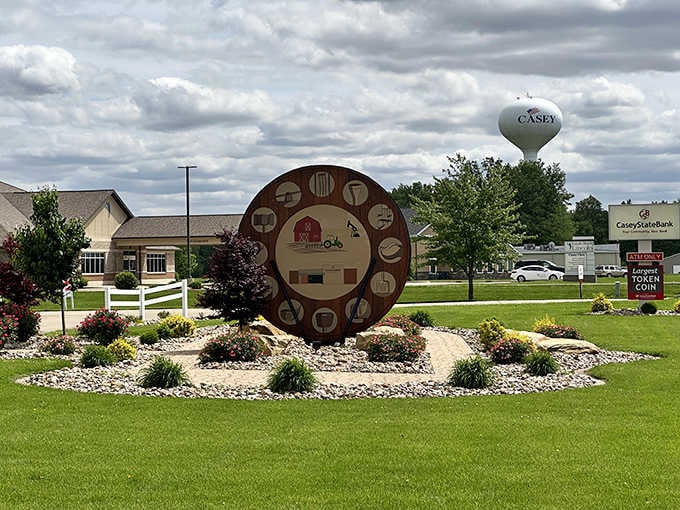 Casey's giant token coin map tells the whole story. This town collects world records like most towns collect stop signs.