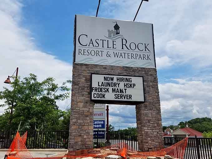 The sign says it all. Castle Rock Resort & Waterpark, where Branson's best splashes happen.