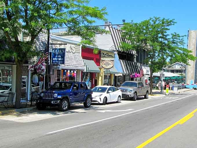 Downtown storefronts line up like a postcard come to life where window shopping counts as legitimate vacation activity.