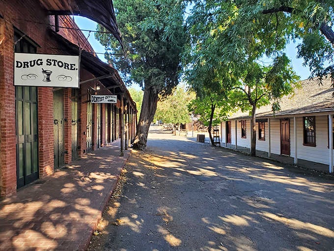 A drug store and a dentist office, side by side. Even in 1852, nobody could escape their annual checkup.