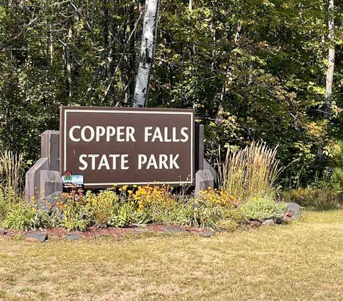 The sign says Copper Falls State Park, but what it really means is you made an excellent decision today.
