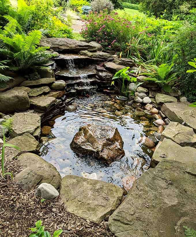 A tranquil waterfall feature proving that sometimes the best sounds are the ones nature makes.