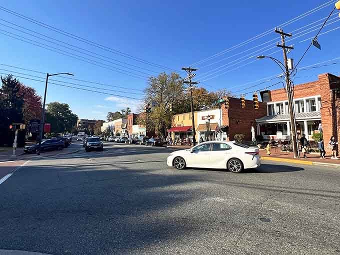 Brick storefronts, autumn trees, and people actually strolling &mdash; Main Street Davidson is small-town America doing everything right.