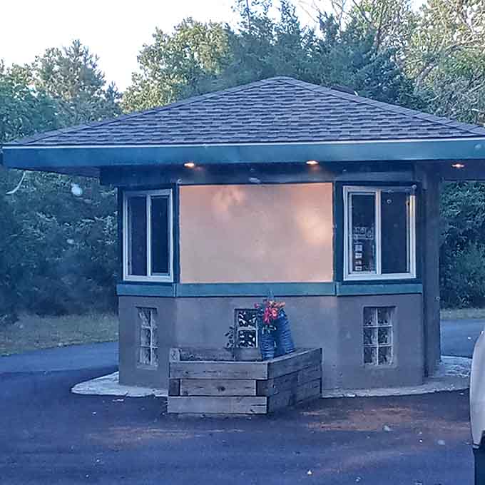 The charming little ticket booth that greets you at the entrance, setting the tone for the whole evening perfectly.