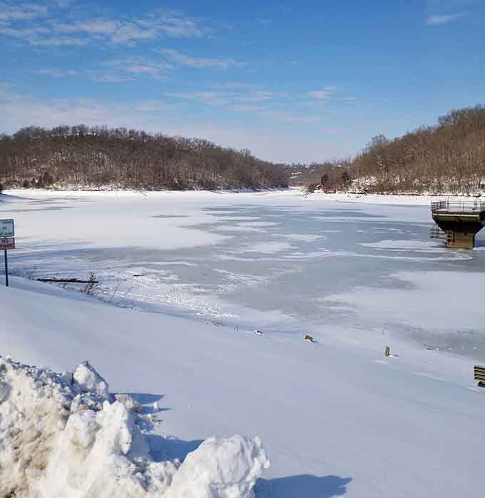 Doe Run Lake in winter is the quiet, frozen version of itself, and it's still breathtaking every single time.