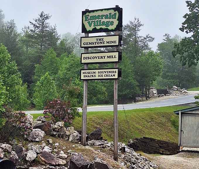 Gemstone mine, Discovery Mill, museum, snacks, and ice cream. This sign is basically a promise that today will be good.