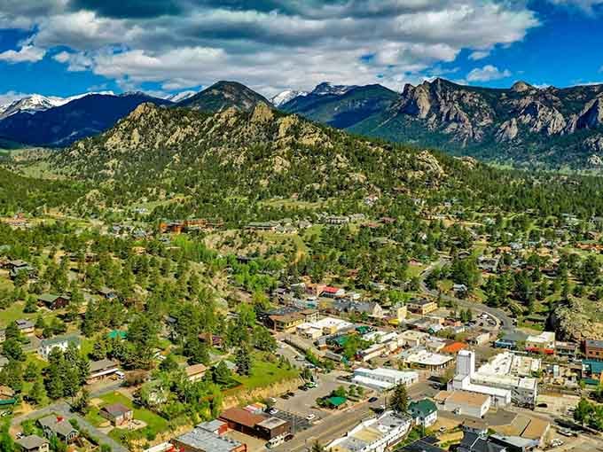 From above, Estes Park looks like someone tucked a charming town carefully between mountains on purpose.