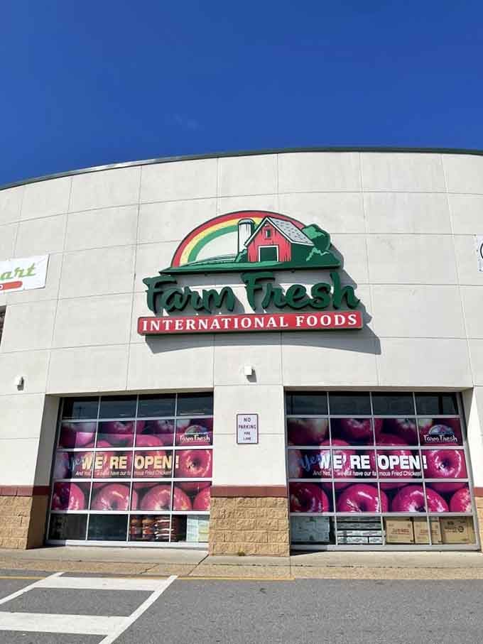 That cheerful rainbow sign says it all. Farm Fresh International Foods is open, welcoming, and absolutely worth your time.