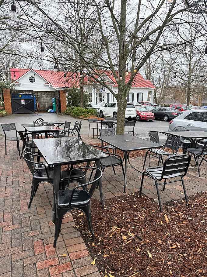 Outdoor seating waits patiently for perfect weather days when Georgia decides to cooperate with your dining plan