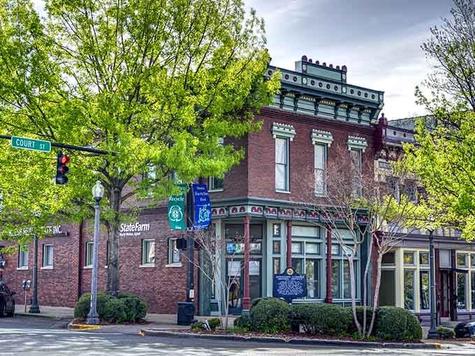 Court Street's historic corner buildings wear their age like a badge of honor, every brick telling a different story.