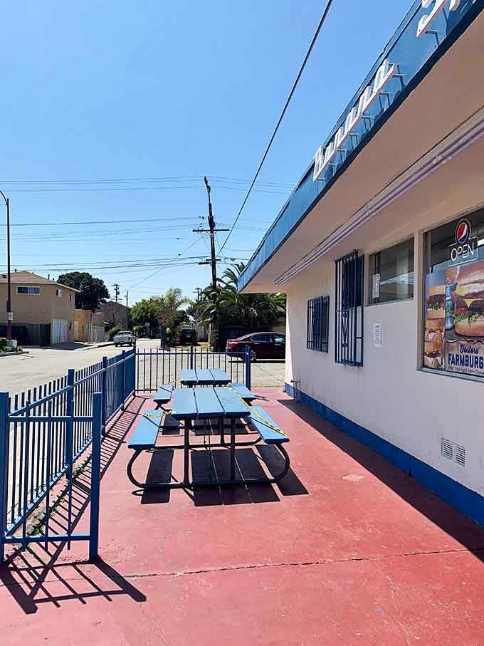 Outdoor seating where you can watch the world pass by while contemplating whether seconds are truly necessary.