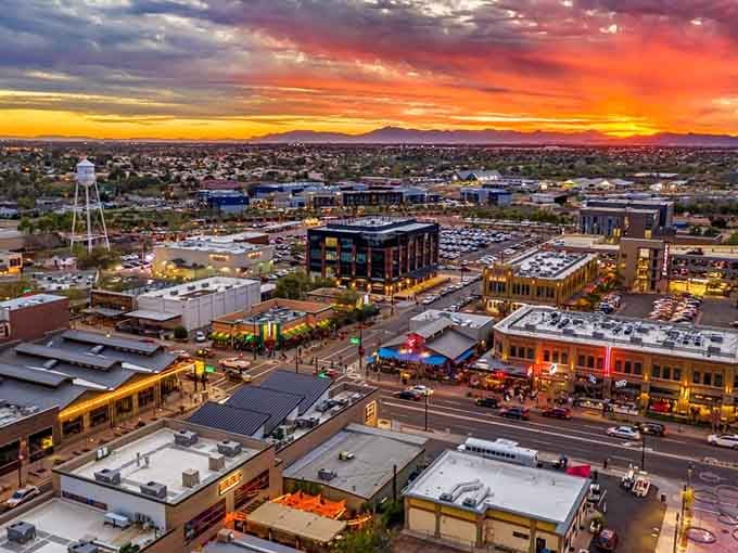 Gilbert at sunset from above, proof that some towns are best appreciated when you can see the whole beautiful picture.