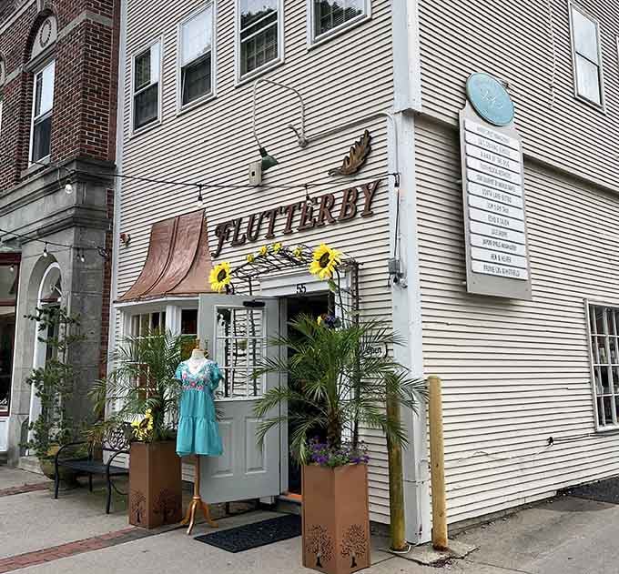 Sunflowers flanking the doorway, a turquoise dress on the mannequin &mdash; Flutterby is the kind of shop that makes window shopping genuinely dangerous.