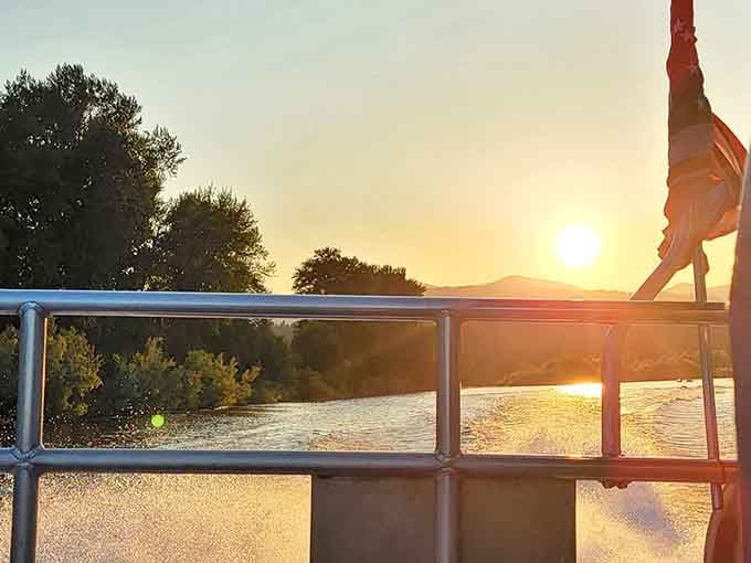 Golden hour on the Rogue River transforms an already beautiful experience into something that belongs on a postcard.