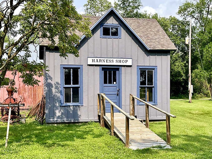 The harness shop is proof that before engines took over, horses ran everything and someone had to keep them dressed for the job.
