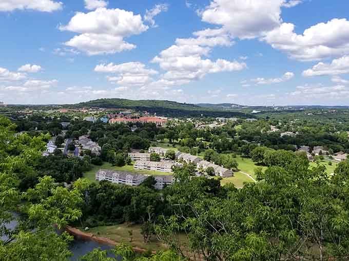 From above, Hollister sits nestled among the Ozark hills like it was always meant to be exactly here.