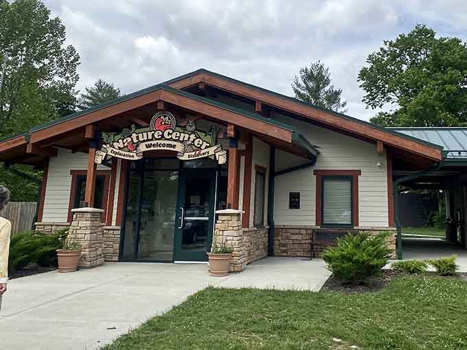 The Nature Center's welcoming entrance promises exploration and discovery, and for once, a sign actually delivers on its word.
