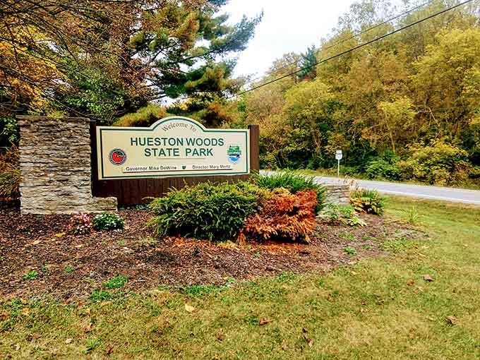 The sign says welcome, and Hueston Woods State Park means every single word of it.