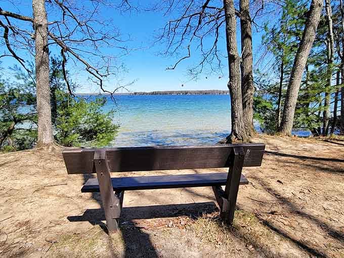 A bench with a front-row seat to one of Michigan's most stunning lake views. Sit down. Stay awhile.