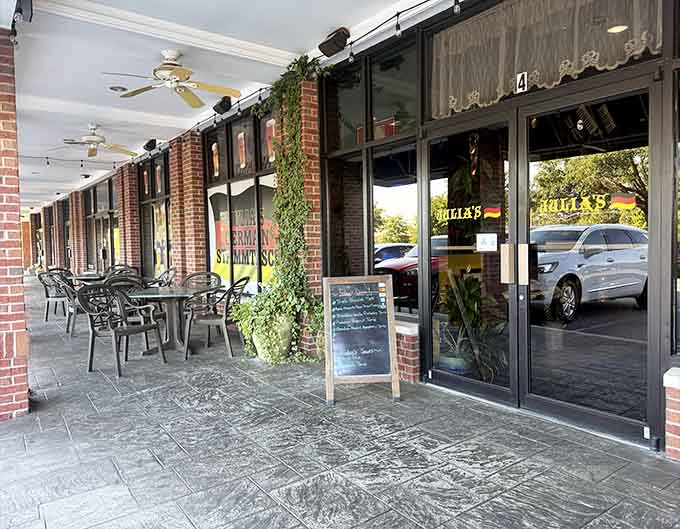That chalkboard out front is basically a love letter to anyone who appreciates honest, delicious German food.