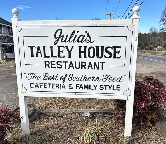 The Best of Southern Food. Julia's Talley House put it right on the sign, and nobody in Troutman has argued yet.