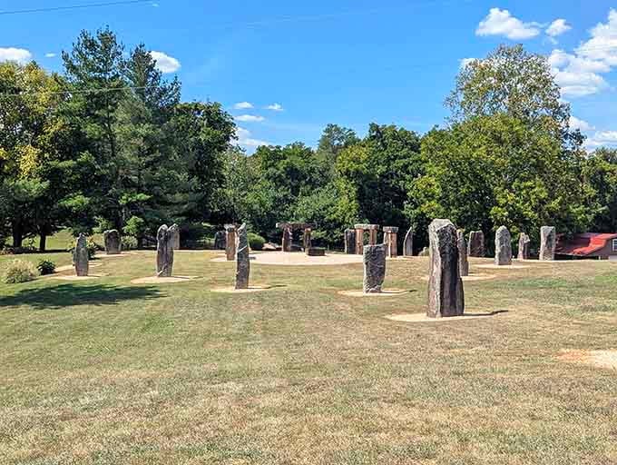 Dozens of standing stones stretching across the grounds under a blazing blue sky. Salisbury Plain called. Kentucky answered.