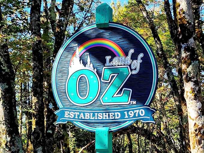 The Land of Oz sign, established 1970, standing proudly in the North Carolina woods where it has always belonged.