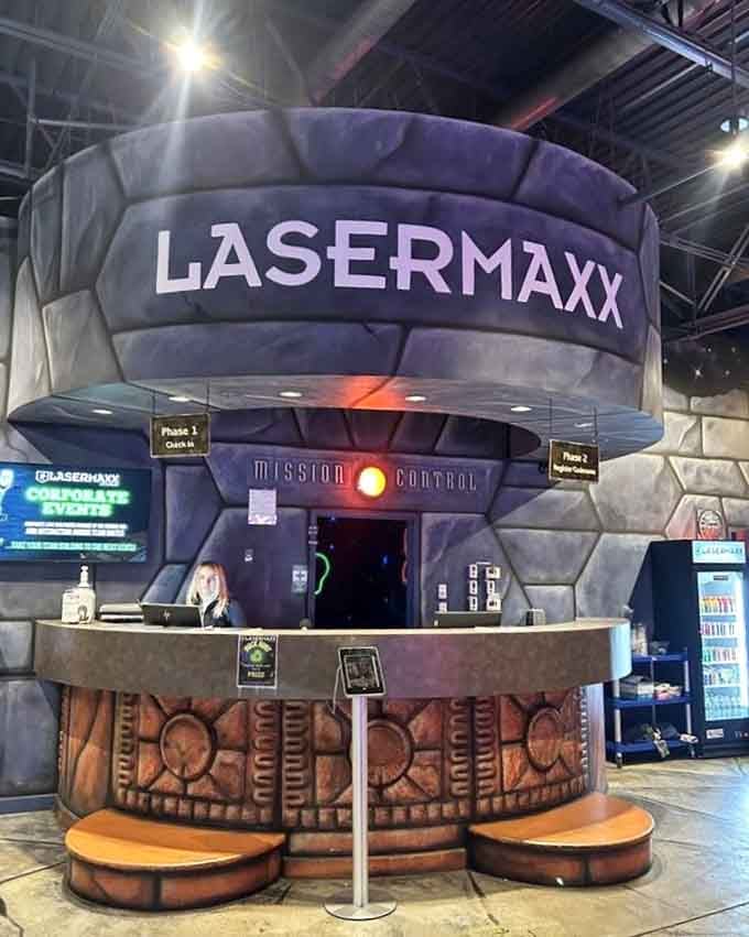 Mission Control is staffed and ready, and that carved stone counter makes it clear this is no ordinary check-in desk.