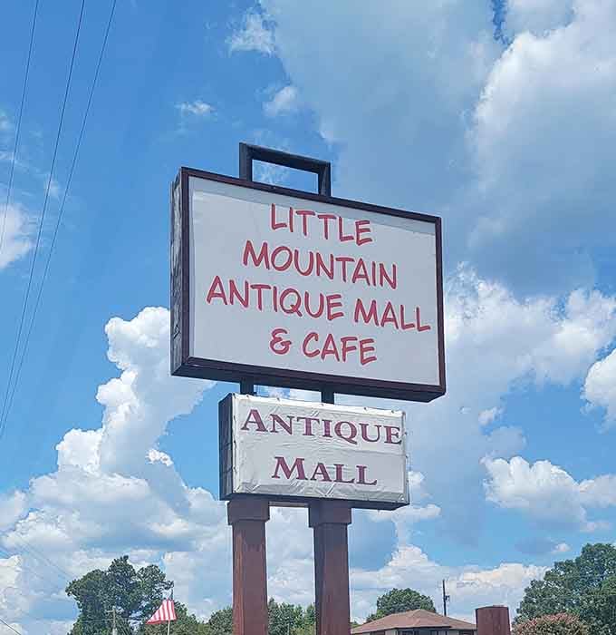 The sign says it all. Antiques and a caf&eacute; under one roof is honestly one of humanity's better ideas.