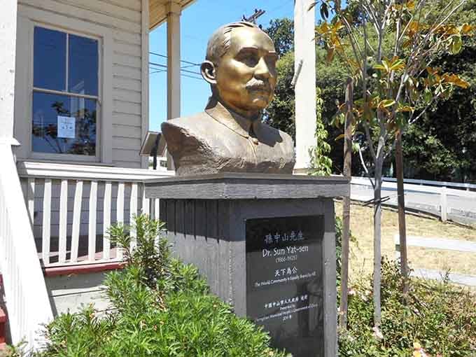 Dr. Sun Yat-sen watches over Locke, a bronze reminder of the deep cultural roots this remarkable town still honors.