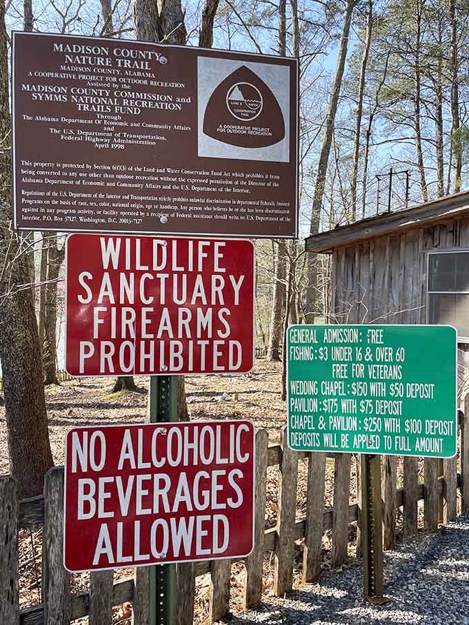 The sign says wildlife sanctuary and free admission, which is honestly the best combination of words in the English language.