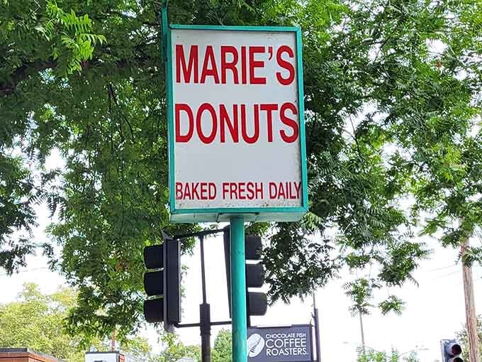 The simple sign says it all: baked fresh daily, no fancy promises needed when quality speaks for itself.
