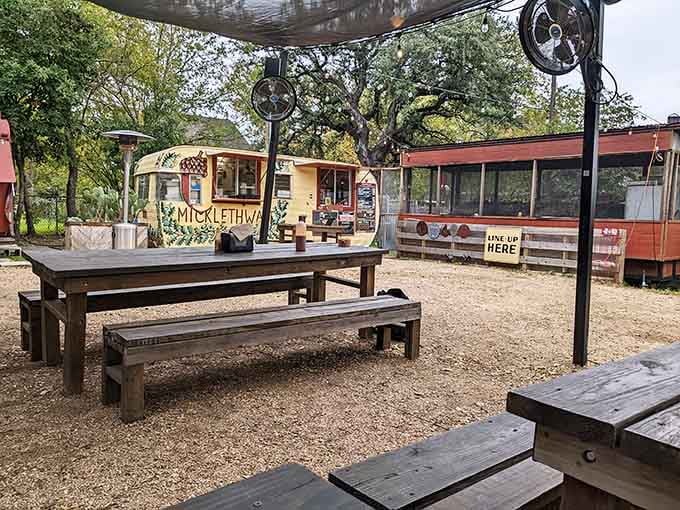 Outdoor seating with fans overhead keeps things comfortable while you enjoy some of Austin's finest smoked meats.
