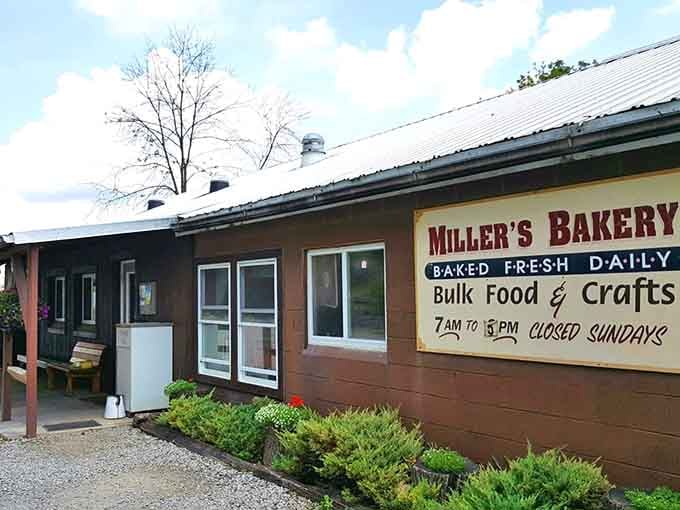 From the outside, Miller's Bakery looks modest, but that sign out front tells you everything worth knowing.