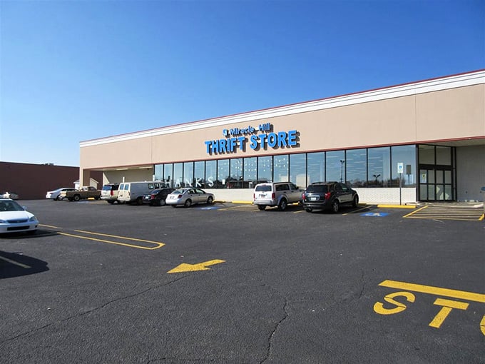 A wide open parking lot greets you at 114 W. Butler Road, making the whole adventure easy from the start.