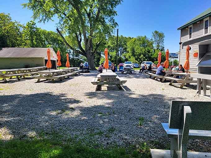 Outdoor seating under the trees turns a great burger into a perfect afternoon in small-town Illinois.