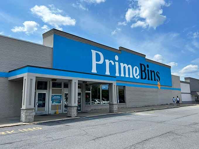 That bold blue Prime Bins sign against a bright Pennsylvania sky says everything you need to know before you even walk in.
